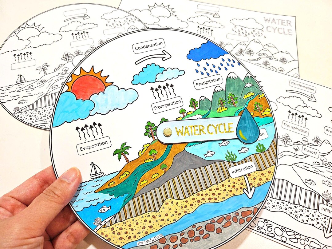Water Cycle Wheel and Poster Coloring, DIY Kids Paper Crafts, Kids ...