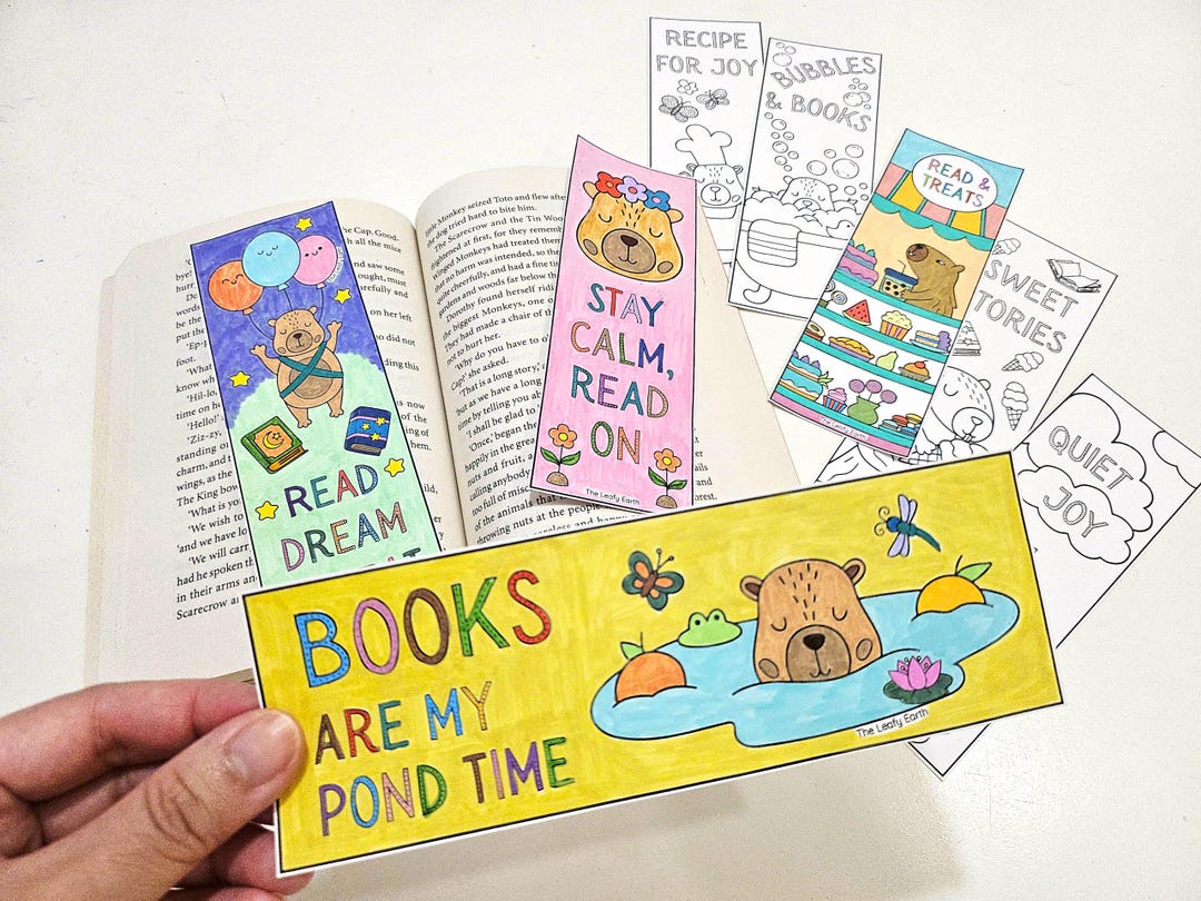 Capybara Coloring Bookmarks, Printable Bookmarks, Cute Animal Coloring ...