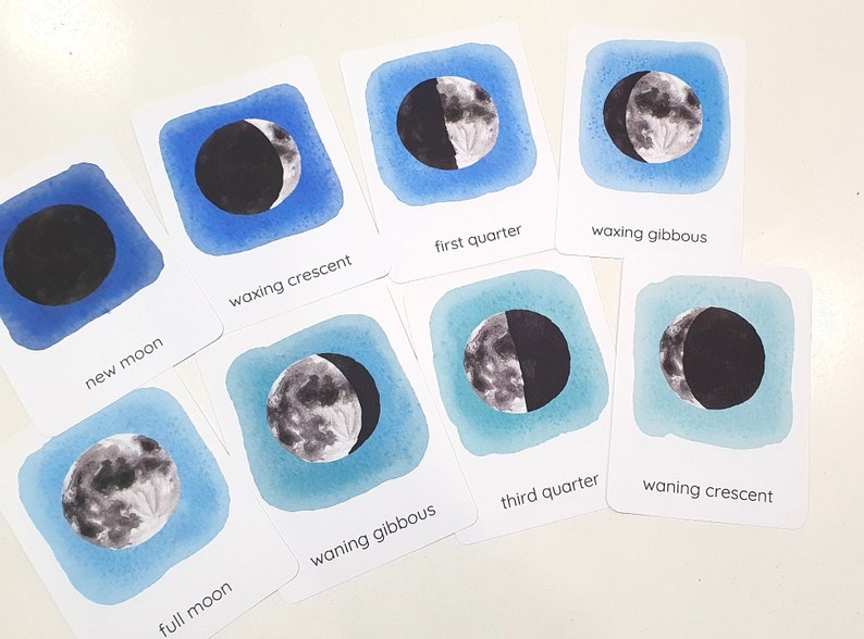 Moon Phases Wheel and Cards Printable, Moon Cycle Flashcards ...