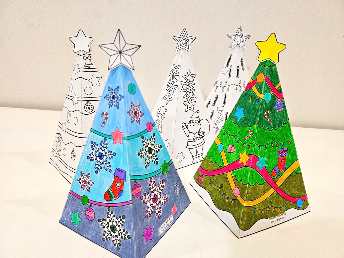 Paper Christmas Trees, 3D Paper Tree Craft, Holiday Paper Craft, Build ...