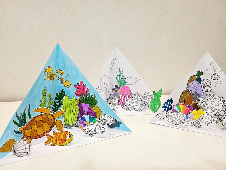 Ocean Coloring Triorama, Printable Coral Reef Scene, DIY Kids Paper ...