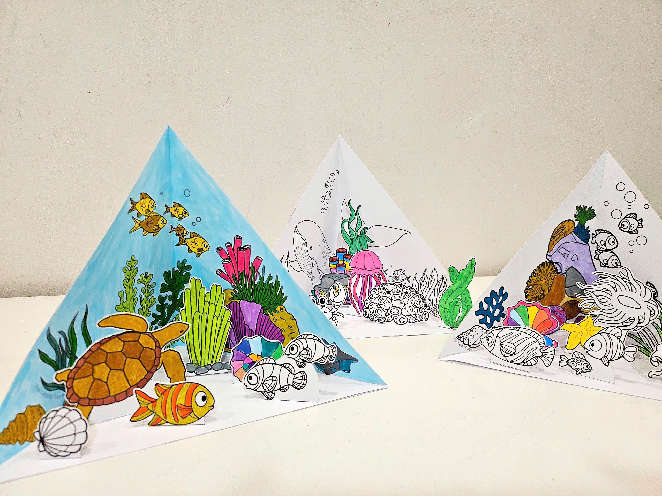 Ocean Coloring Triorama, Printable Coral Reef Scene, DIY Kids Paper ...