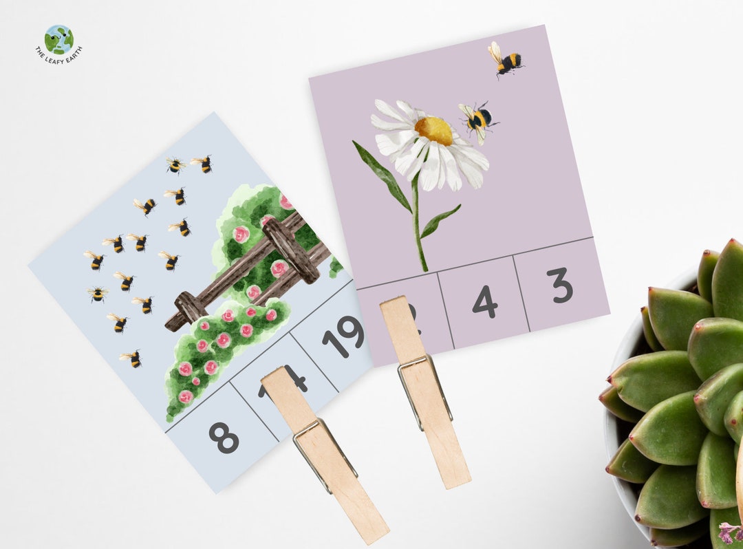 20 Bee Count and Clip Cards, Number Peg Cards, Preschool Activity ...