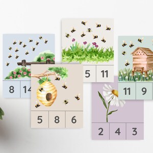 20 Bee Count and Clip Cards, Number Peg Cards, Preschool Activity ...