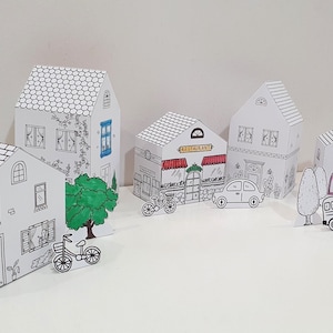 Paper Houses and Buildings Coloring Set, Paper Toy Houses Craft ...