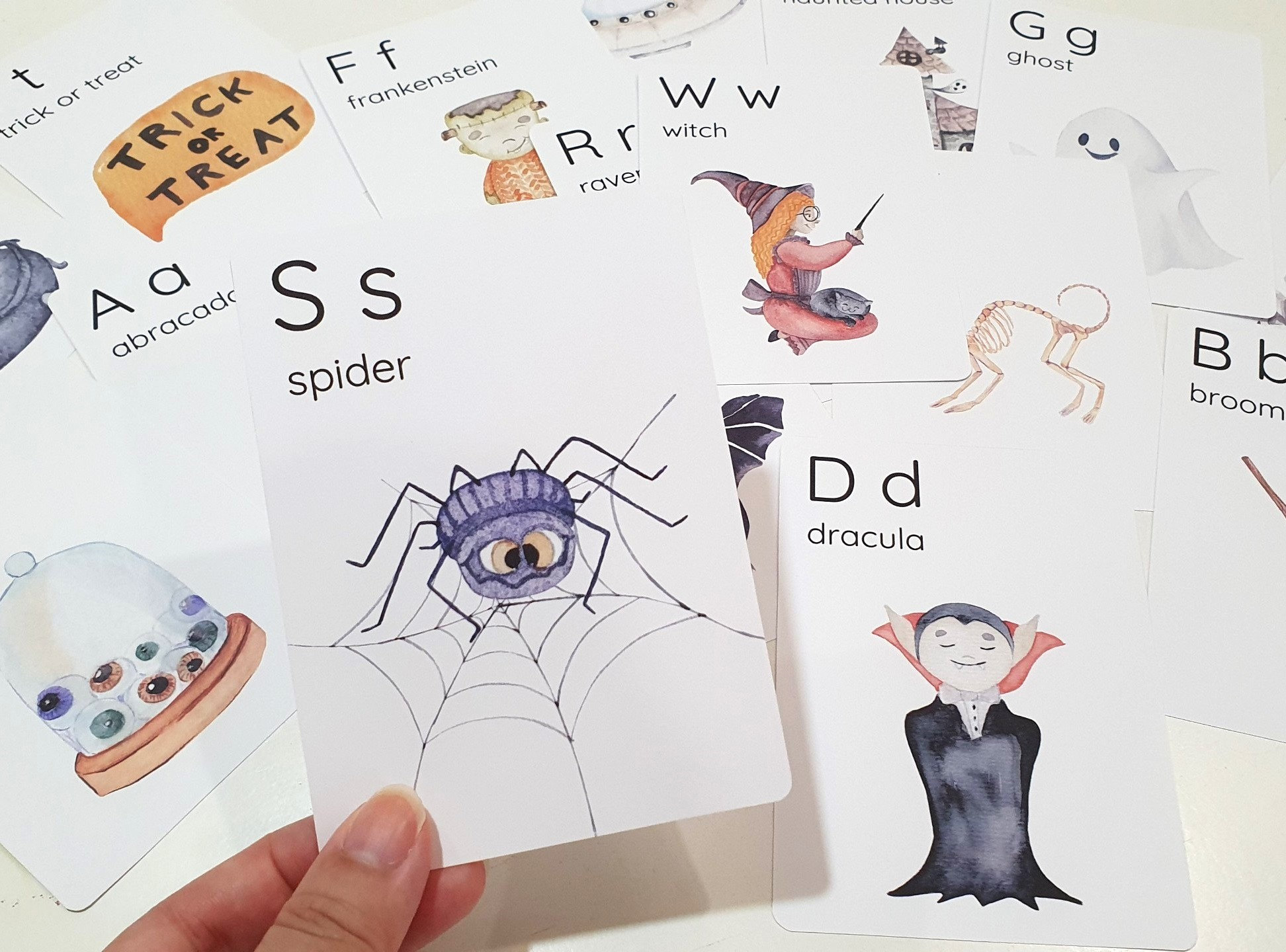 Halloween Alphabet Cards for Kids, Montessori Halloween Flashcards ...