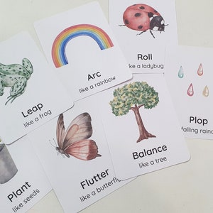 16 Spring Movement Cards for Kids, Seasonal Movement Cards, Kids Action ...