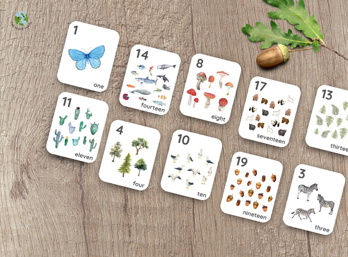 Nature Number Flashcards 1-20 Preschool Printables - Etsy