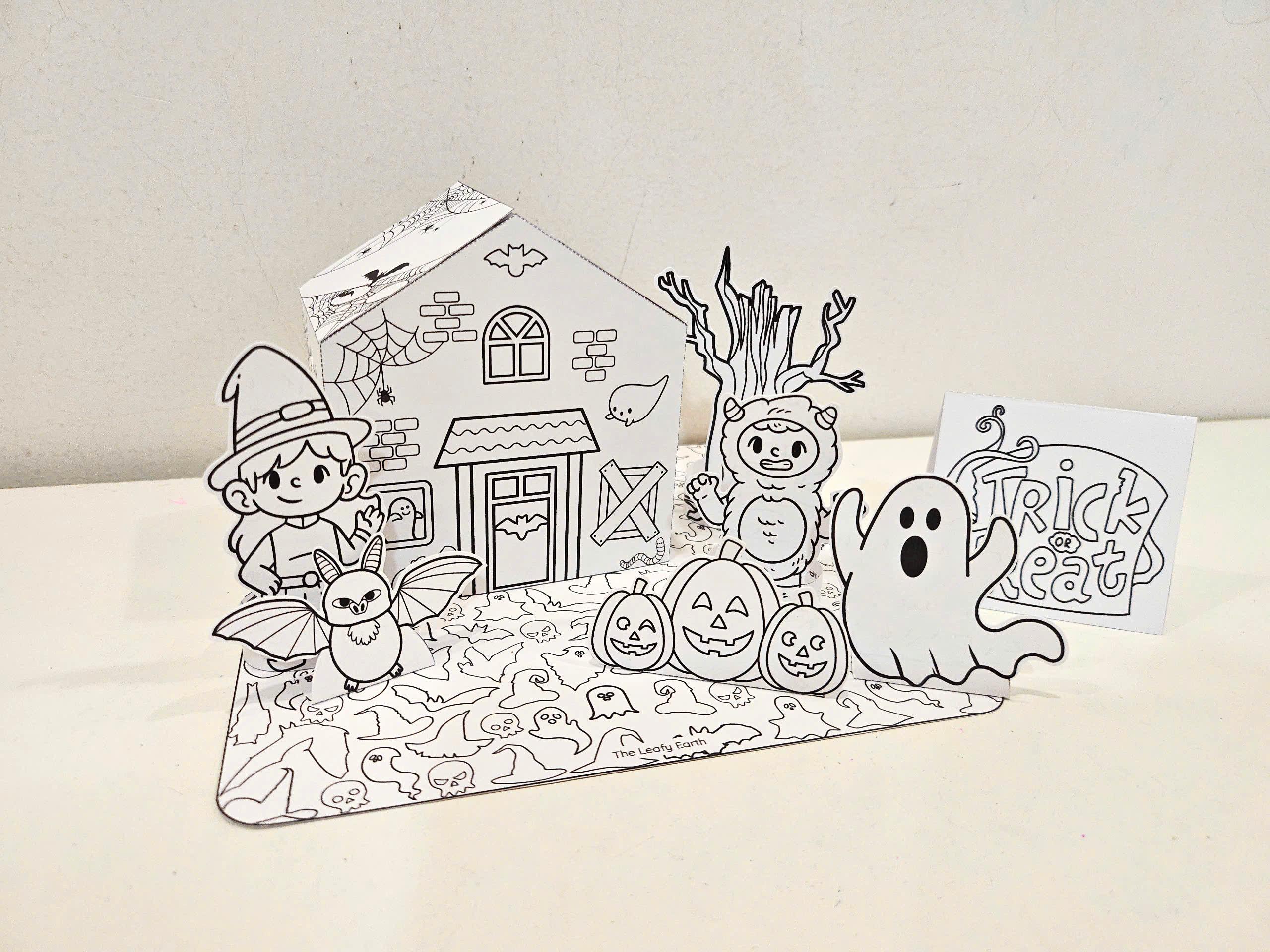 Halloween Paper House Coloring Set, 3D Haunted House, Spooky Paper ...