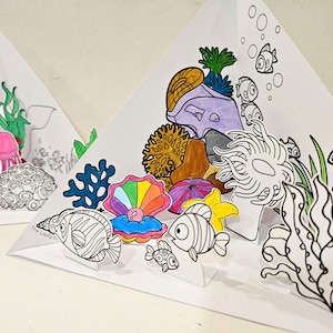 Ocean Coloring Triorama, Printable Coral Reef Scene, DIY Kids Paper ...