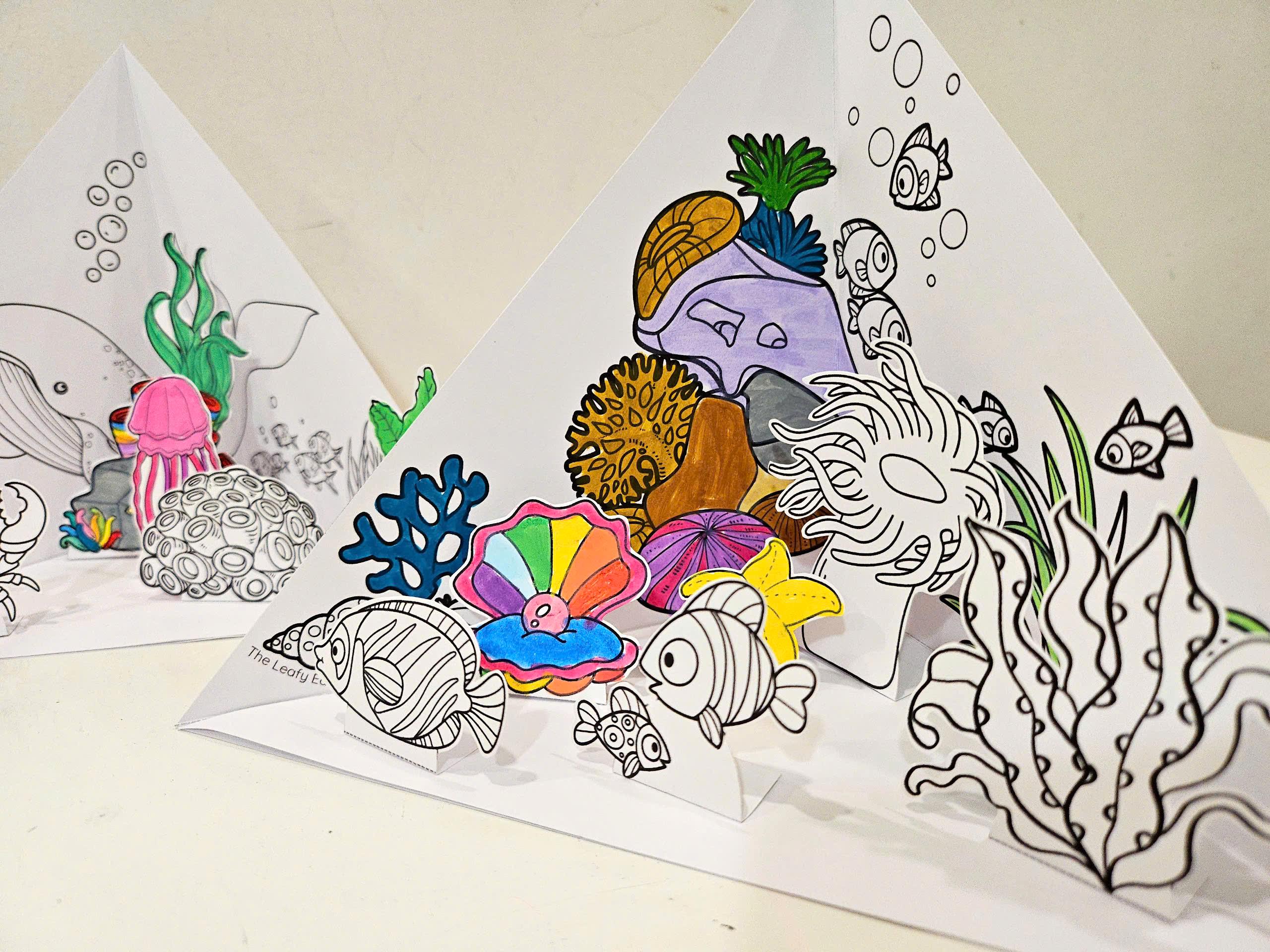 Ocean Coloring Triorama, Printable Coral Reef Scene, DIY Kids Paper ...