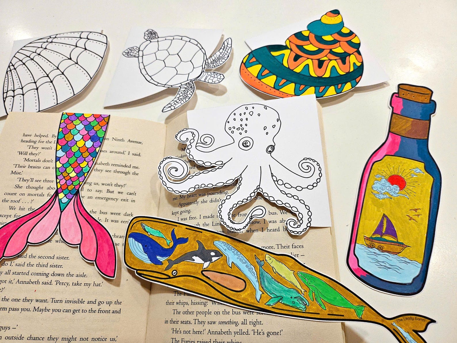 Ocean Bookmarks Coloring, Nature and Ocean Coloring, DIY Kids Paper ...