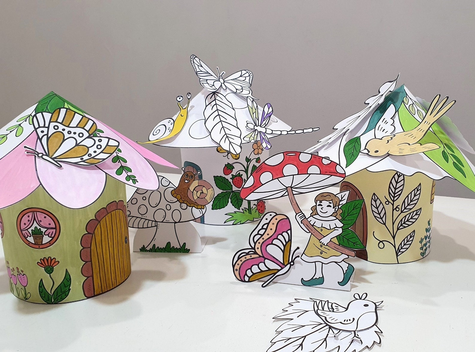 Paper Fairy Houses Coloring Set, Paper Dolls Craft Kit, Paper Doll ...