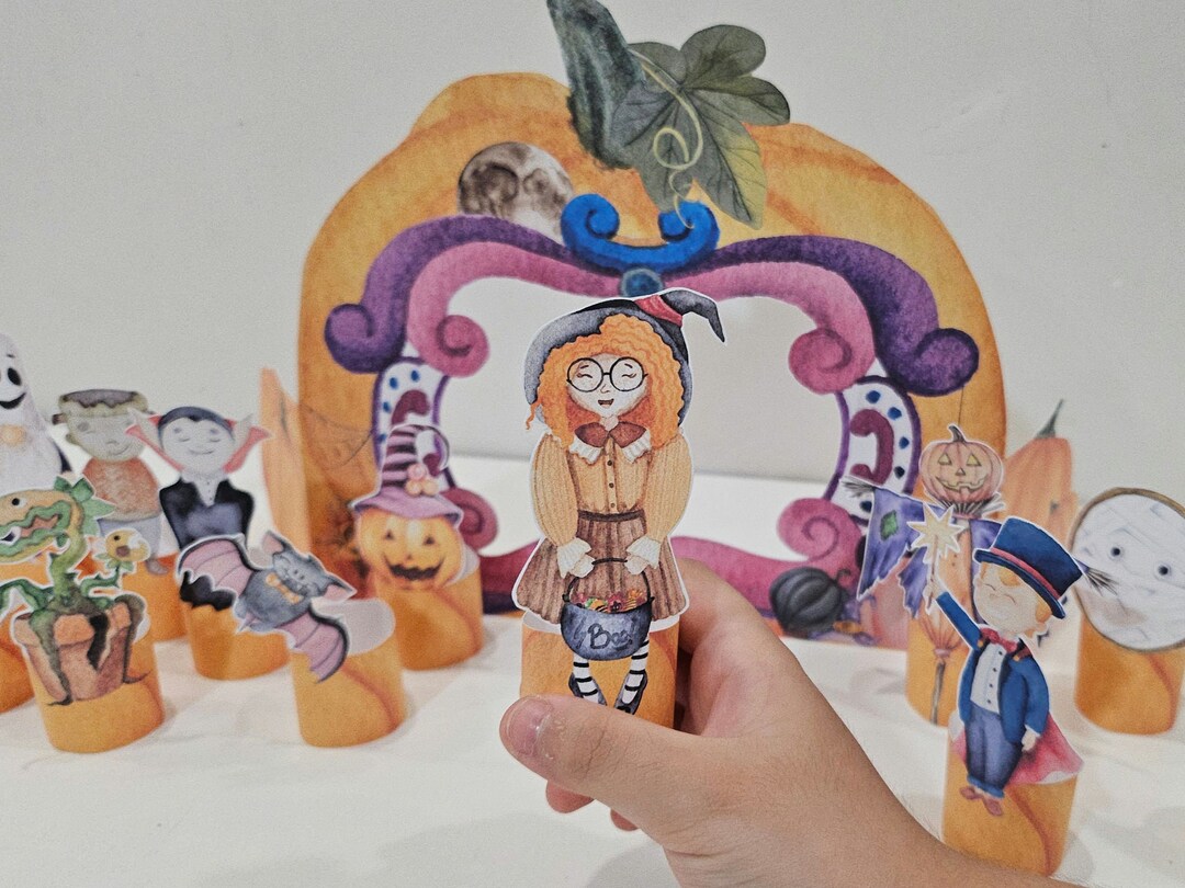 Pumpkin Theater Printable, Halloween Paper Puppet Theater, DIY Kids ...