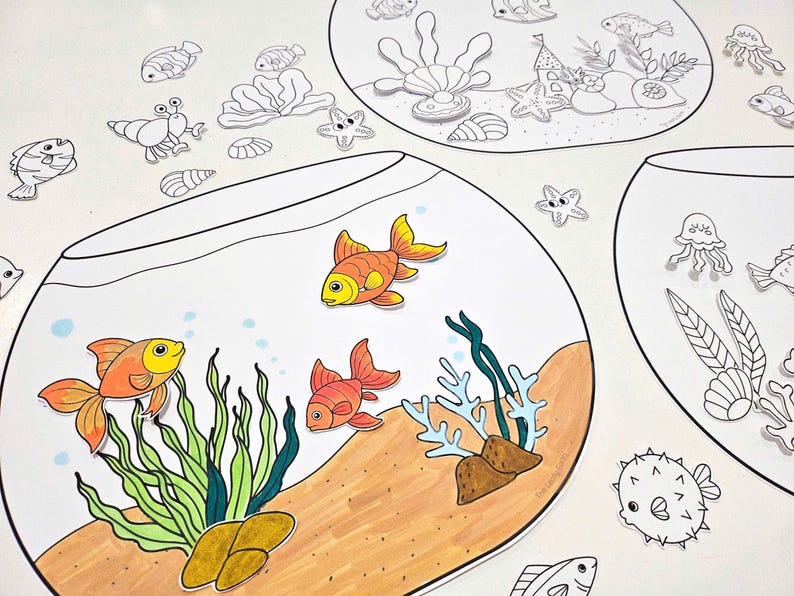 Build a Fish Bowl Coloring, Kids DIY Paper Crafts, Color and Cut, Fine ...