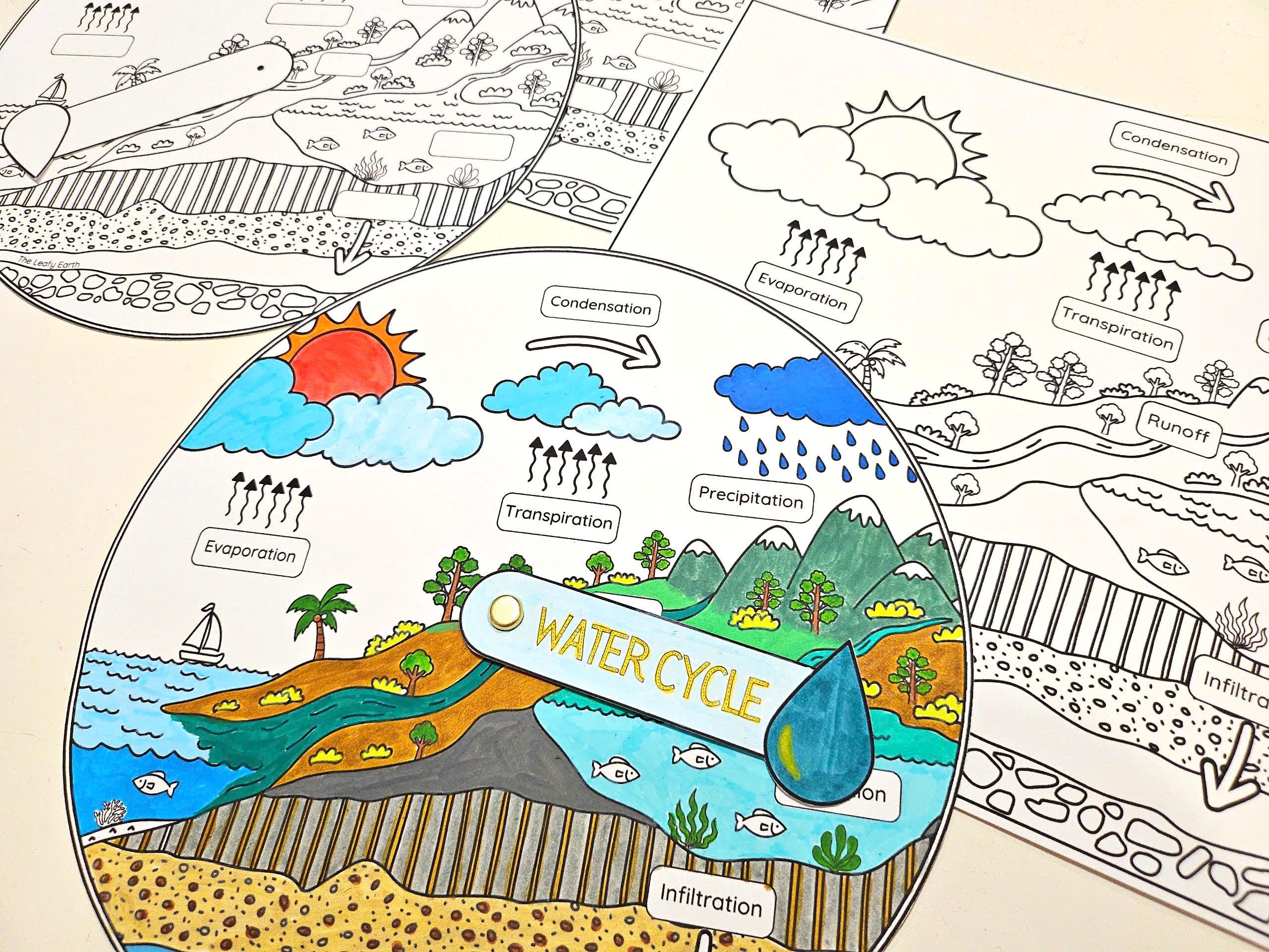 Water Cycle Wheel and Poster Coloring, DIY Kids Paper Crafts, Kids ...