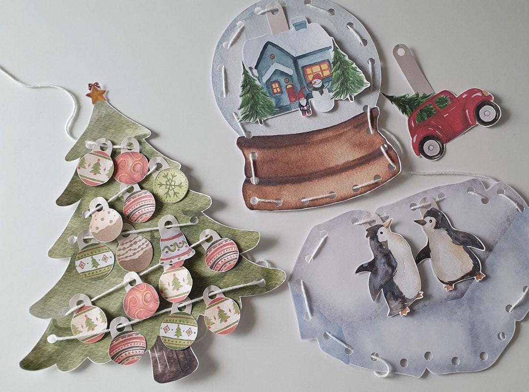 Winter Lacing Cards, Christmas Activity Cards, Kid Season Craft ...