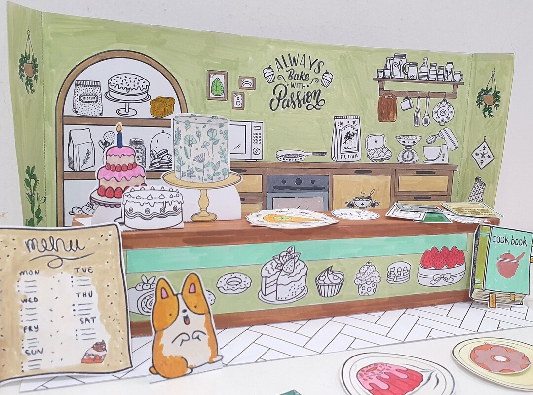 Bakery Coloring Set, Printable Bakery Play Set, Paper Food Play Items ...