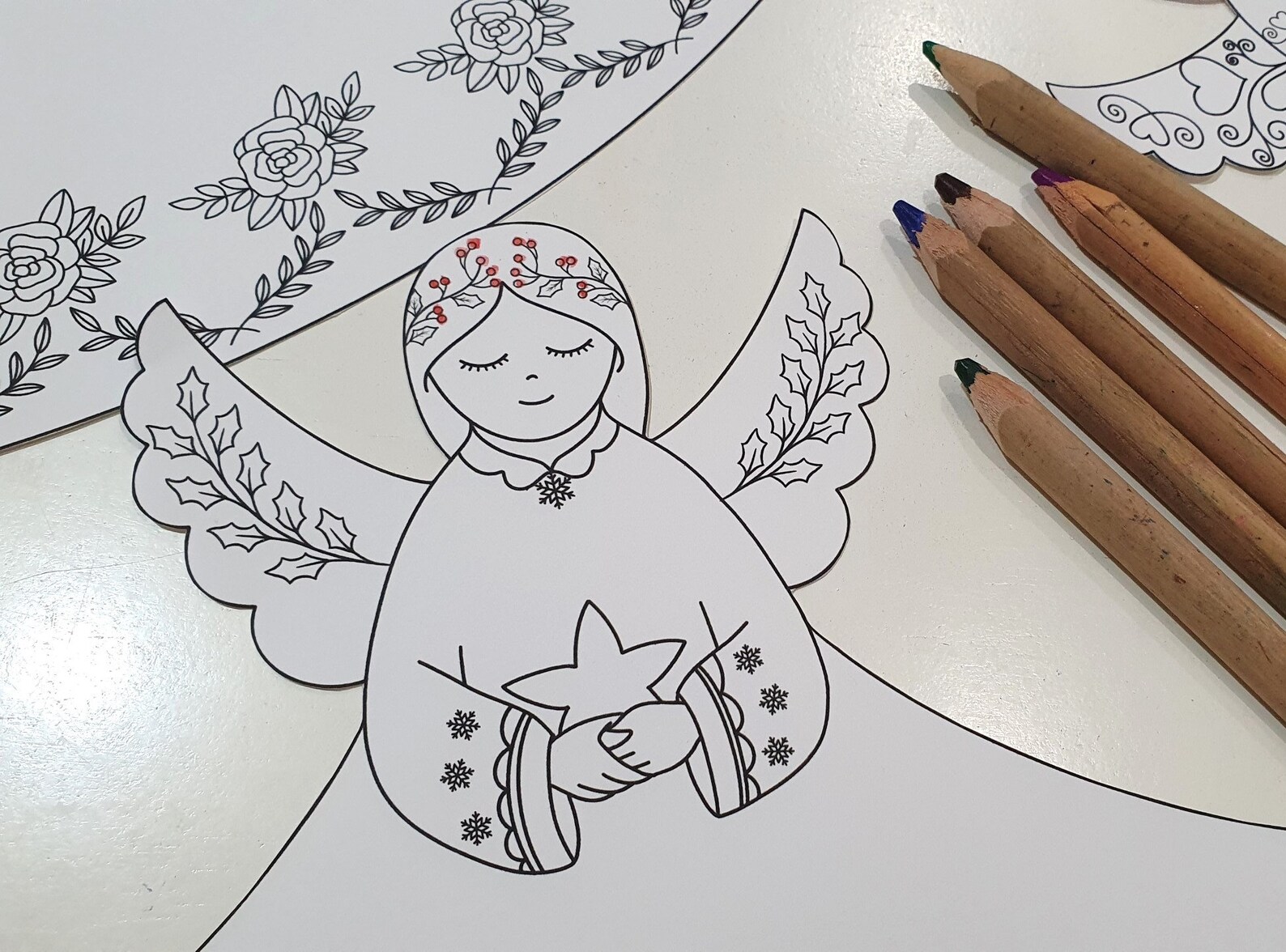 Angel Paper Dolls Coloring Set, Printable Paper Dolls, Paper Ornaments ...