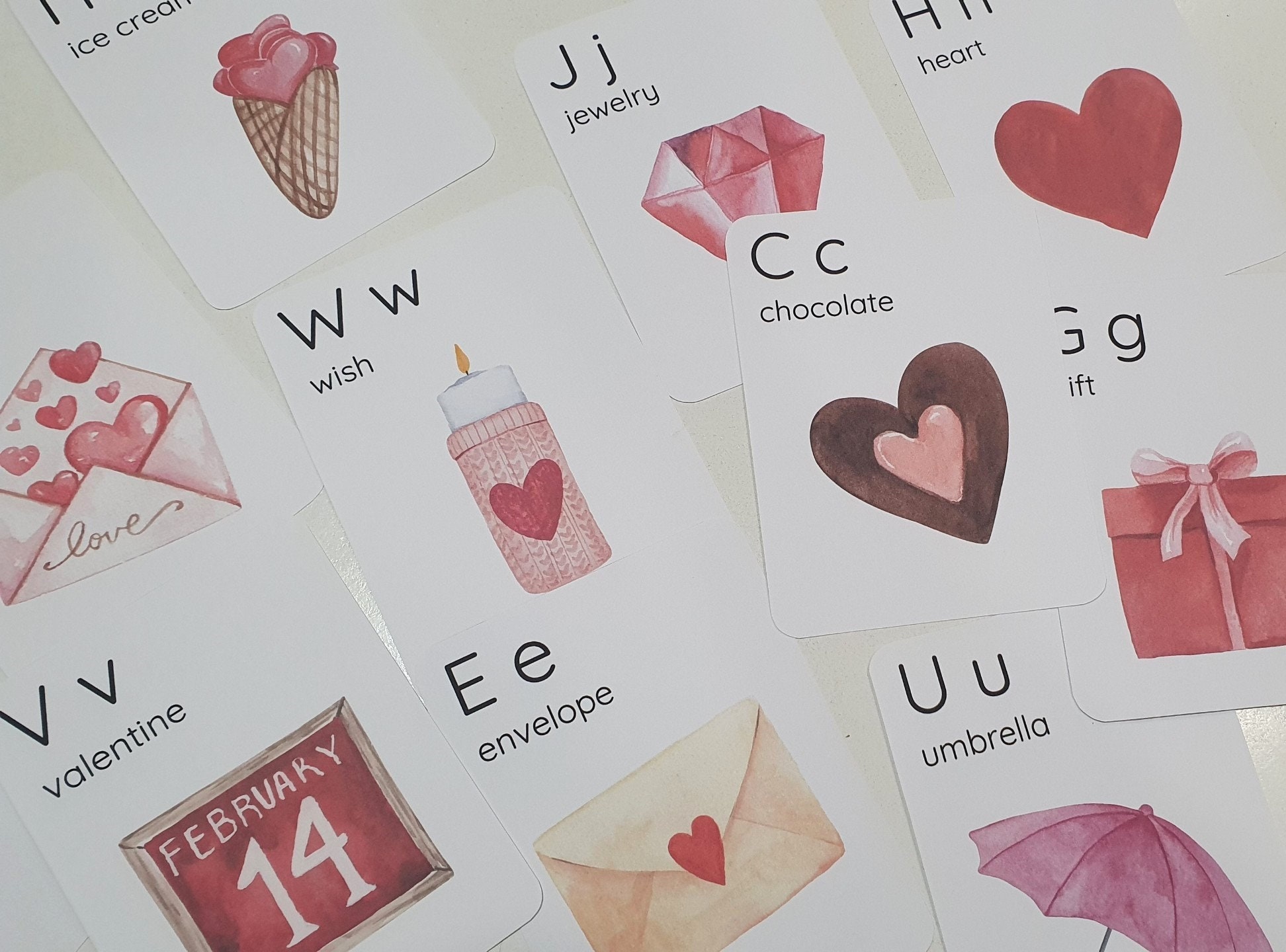 Valentine Alphabet Cards for Kids, Montessori Valentine Flashcards ...