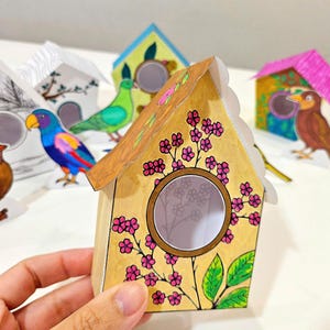 Paper Birdhouse Coloring, Spring Paper Craft, Printable Paper Houses ...