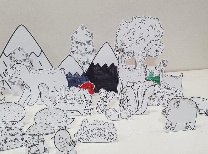 Woodland Coloring Diorama, Printable Woodland Diorama, Forest Play Set ...