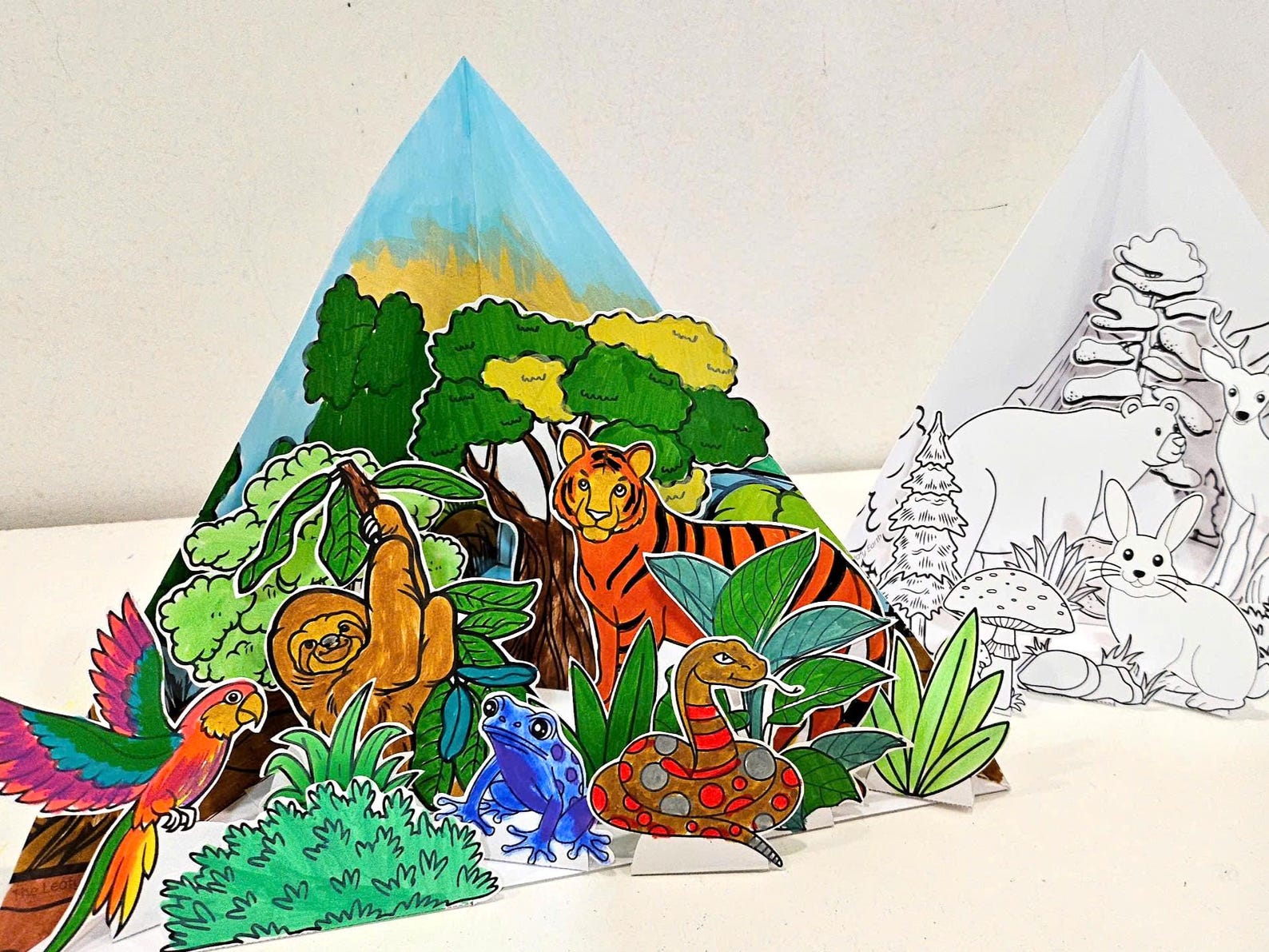 Forest Coloring Triorama, Printable Woodland Rainforest Scenes, DIY ...