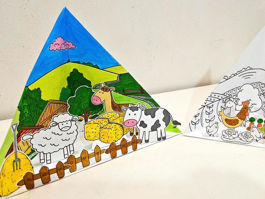 Farm Coloring Triorama, Printable Diorama, Paper Scene, Kids Paper ...