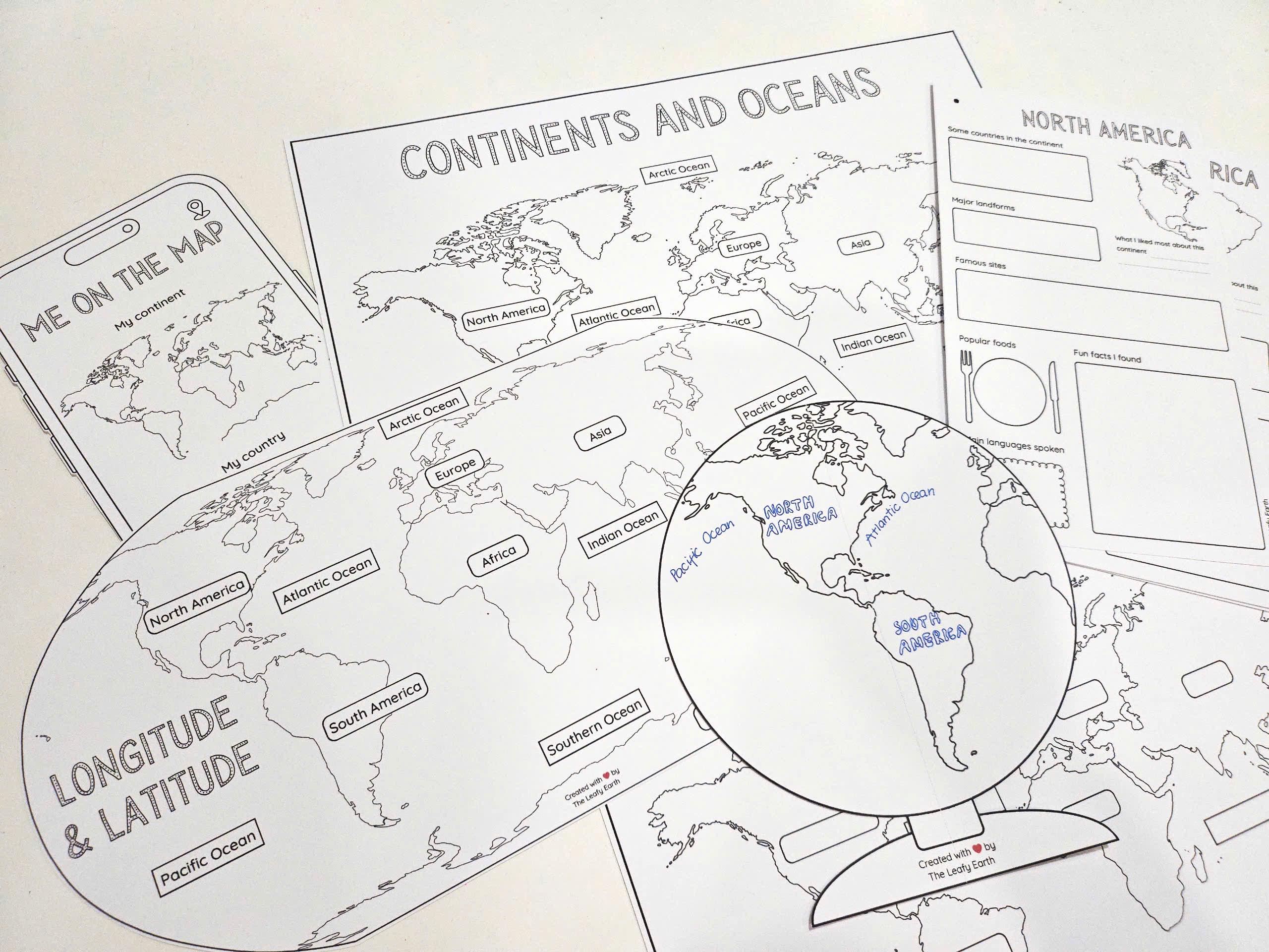 Continents and Oceans Poster, 3D Globe Model, Continent Research Report ...