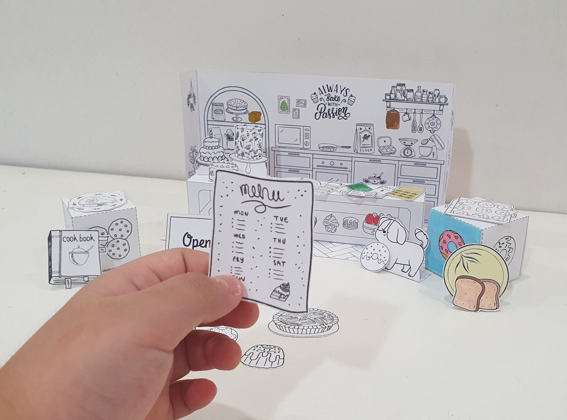 Bakery Coloring Set, Printable Bakery Play Set, Paper Food Play Items ...