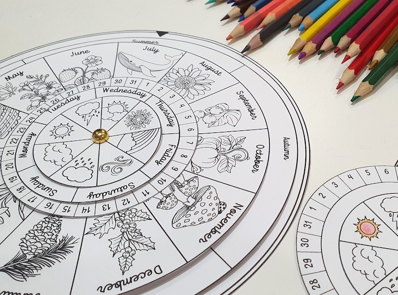 Wheel of the Year Coloring, Season Calendar Wheel, Perpetual Calendar ...