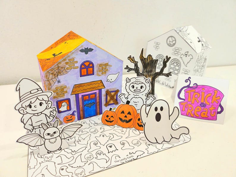 Halloween Paper House Coloring Set, 3D Haunted House, Spooky Paper ...