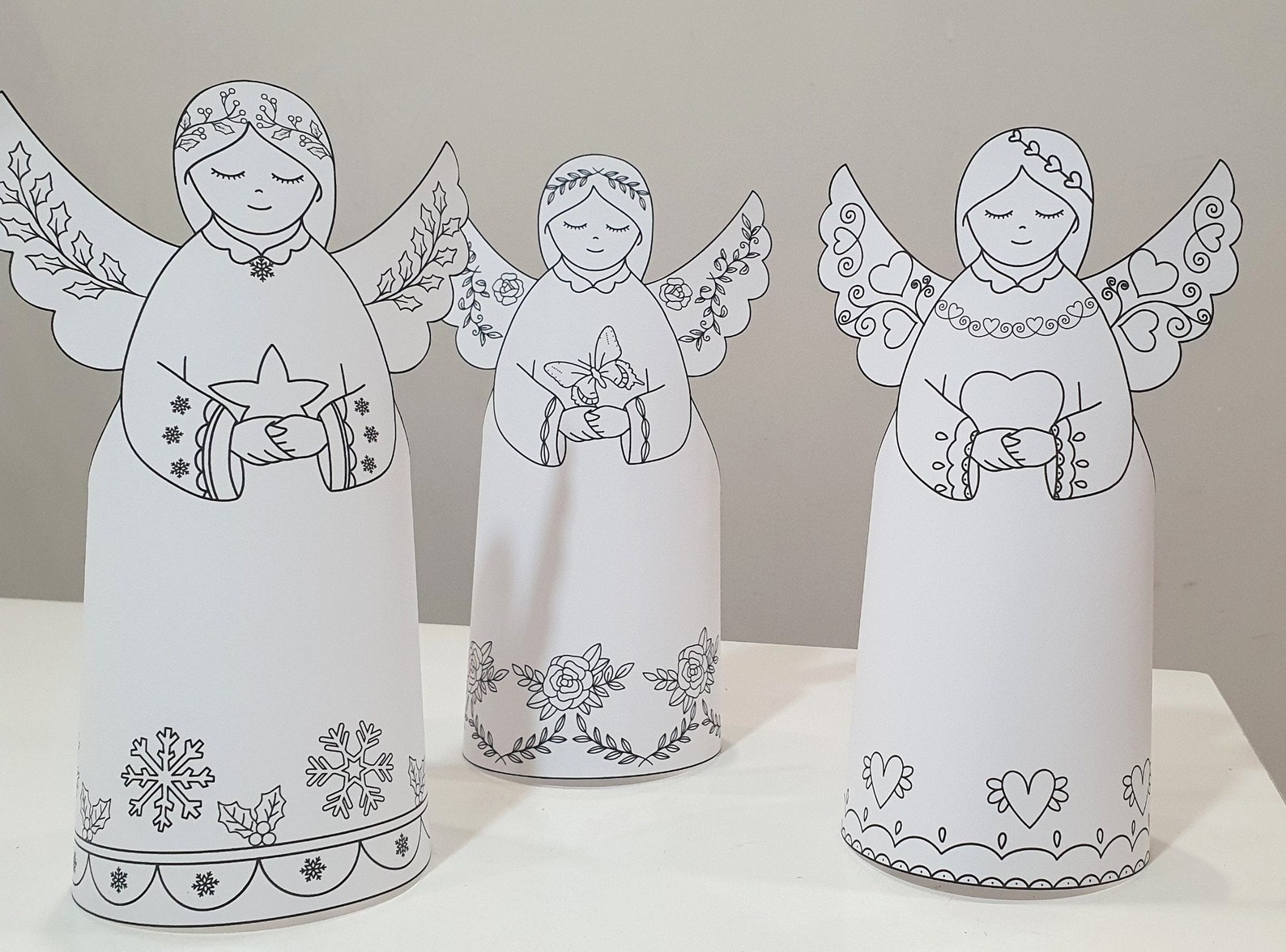 Angel Paper Dolls Coloring Set, Printable Paper Dolls, Paper Ornaments ...