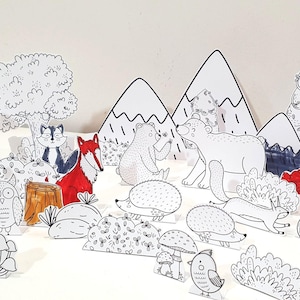 Woodland Coloring Diorama, Printable Woodland Diorama, Forest Playset ...