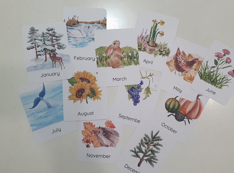 Months of the Year Cards, Nature Seasonal Flashcards, Toddler Morning ...