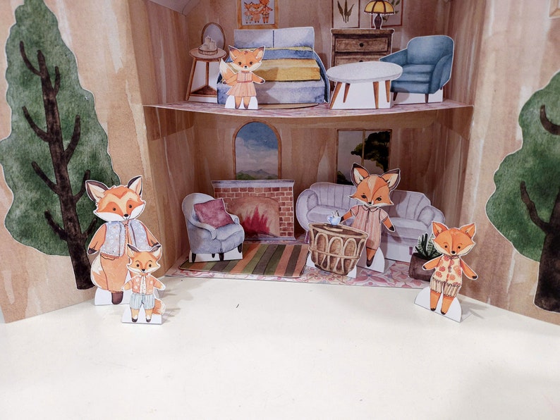 Fox Dollhouse Printable, Paper Dolls, 3D Paper Dollhouse, DIY Kids ...