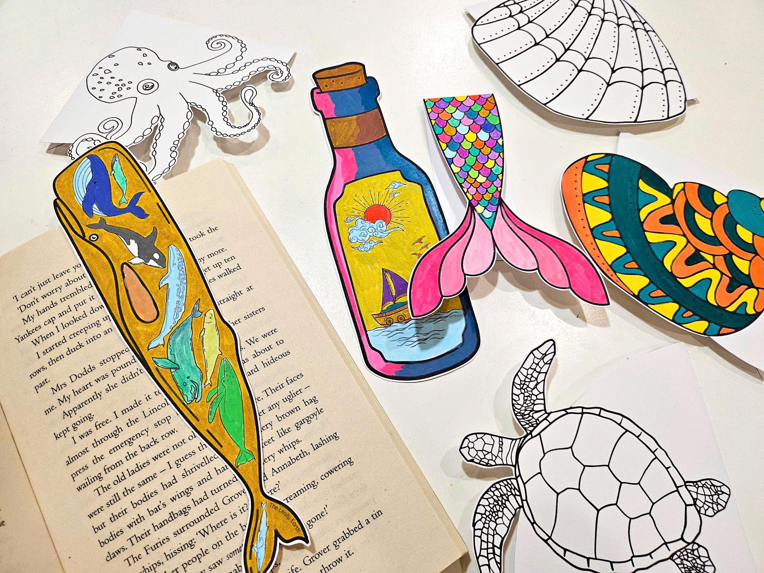 Ocean Bookmarks Coloring, Nature and Ocean Coloring, DIY Kids Paper ...