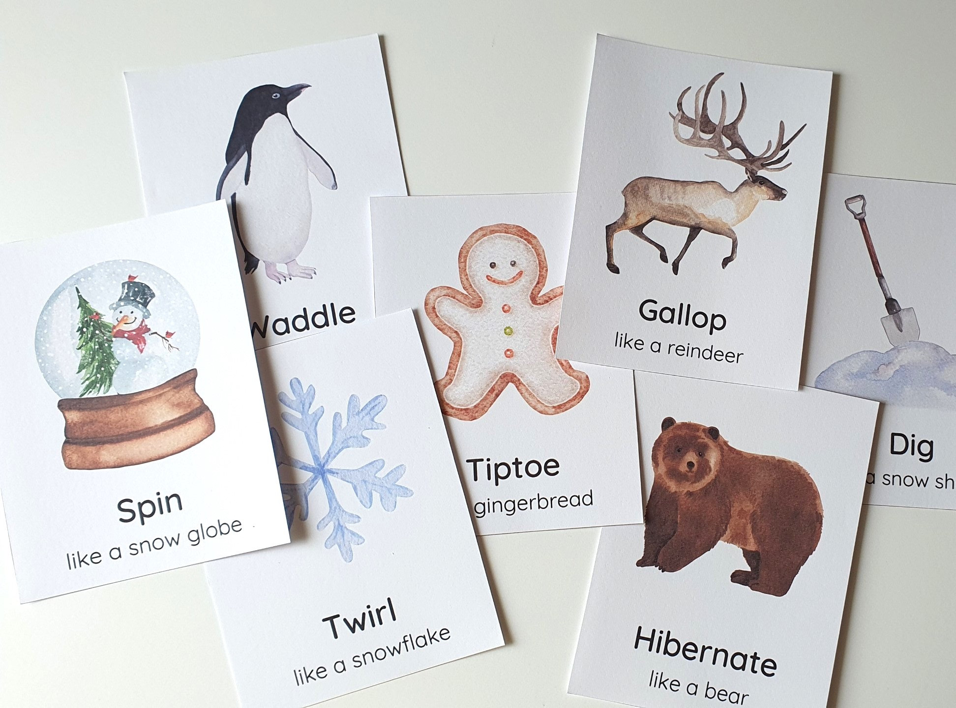 16 Winter Movement Cards for Kids, Christmas Movement Cards, Kids ...