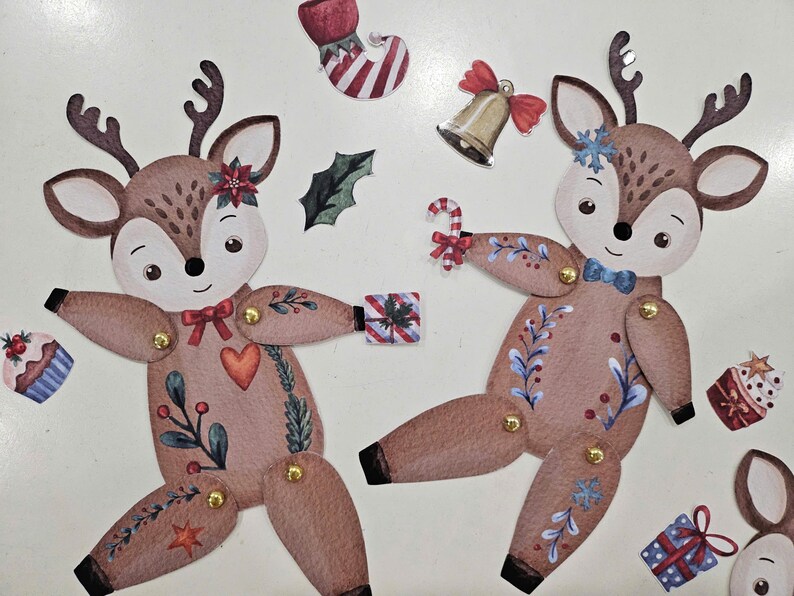 Articulated Reindeer Paper Dolls, Christmas Paper Doll Kit, DIY Kids ...