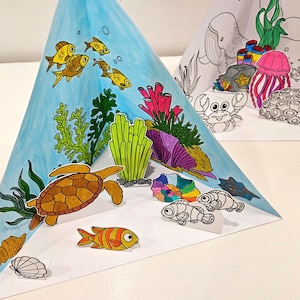Ocean Coloring Triorama, Printable Coral Reef Scene, DIY Kids Paper ...