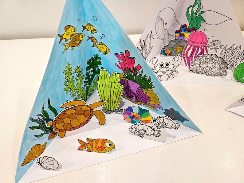 Ocean Coloring Triorama, Printable Coral Reef Scene, DIY Kids Paper ...