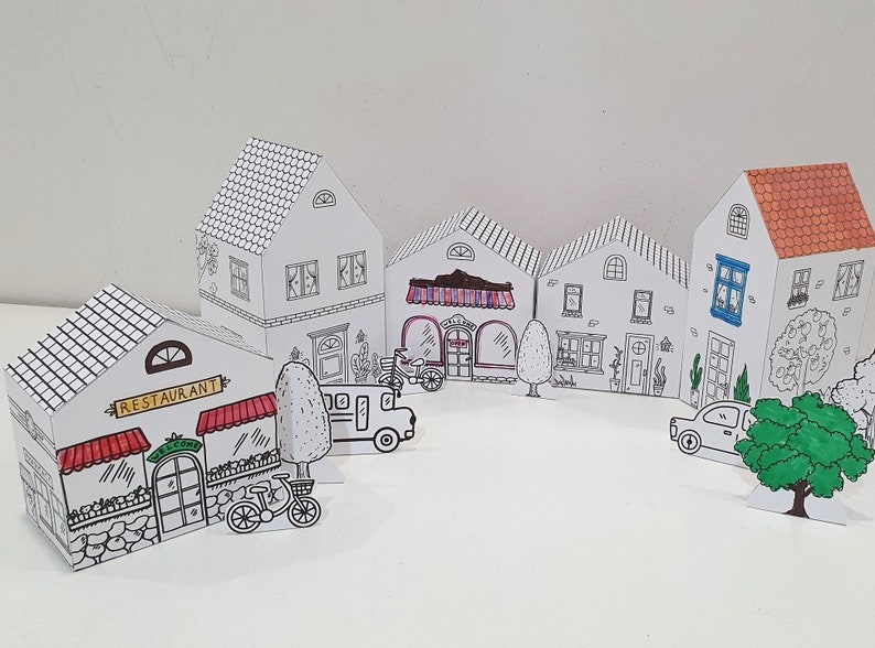 Paper Houses and Buildings Coloring Set, Paper Toy Houses Craft ...