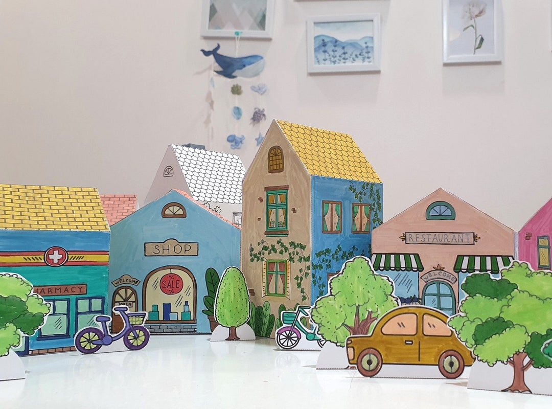 Paper Houses and Buildings Coloring Set, Paper Toy Houses Craft ...