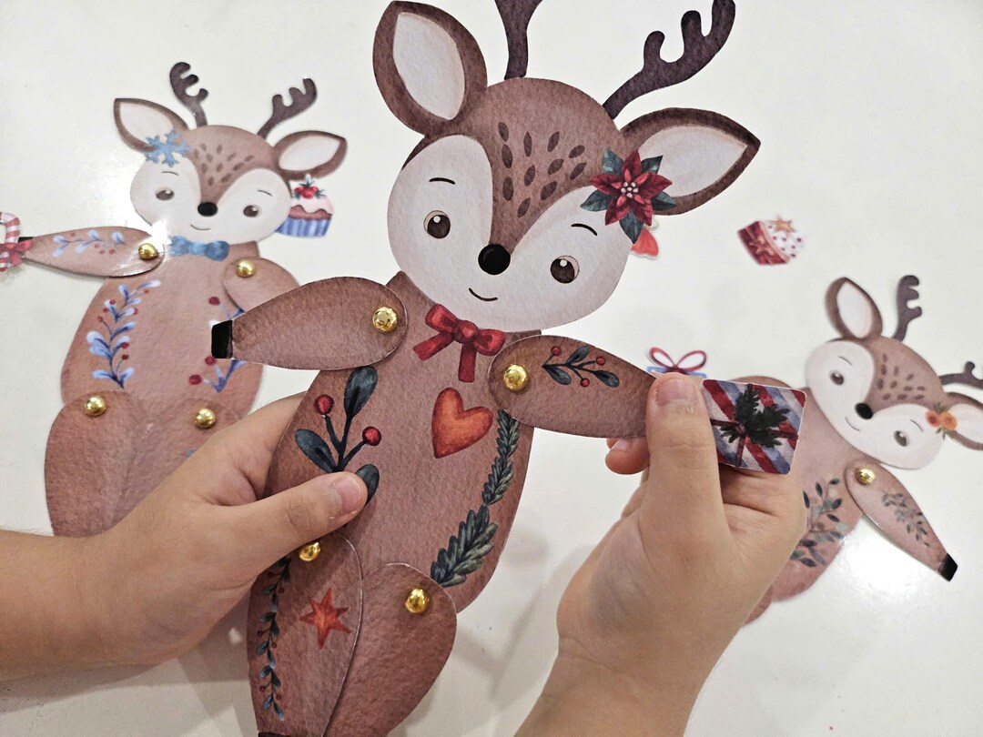 Articulated Reindeer Paper Dolls, Christmas Paper Doll Kit, DIY Kids ...