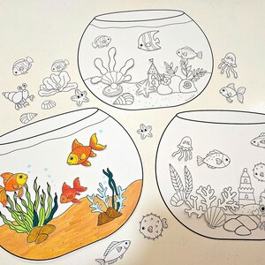 Build a Fish Bowl Coloring, Kids DIY Paper Crafts, Color and Cut, Fine ...