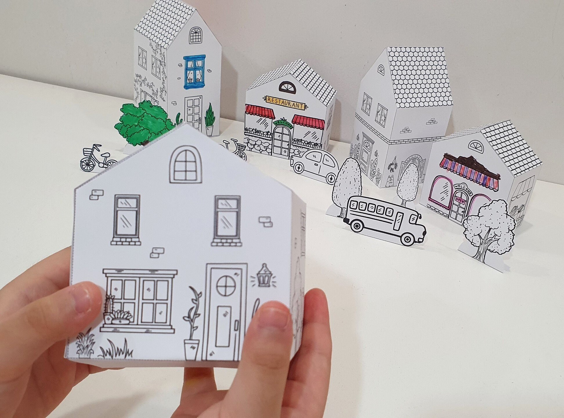 Paper Houses and Buildings Coloring Set, Paper Toy Houses Craft ...