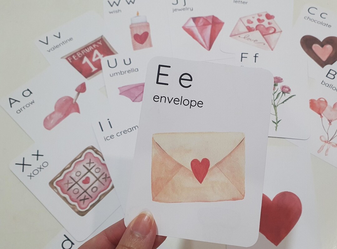 Valentine Alphabet Cards for Kids, Montessori Valentine Flashcards ...