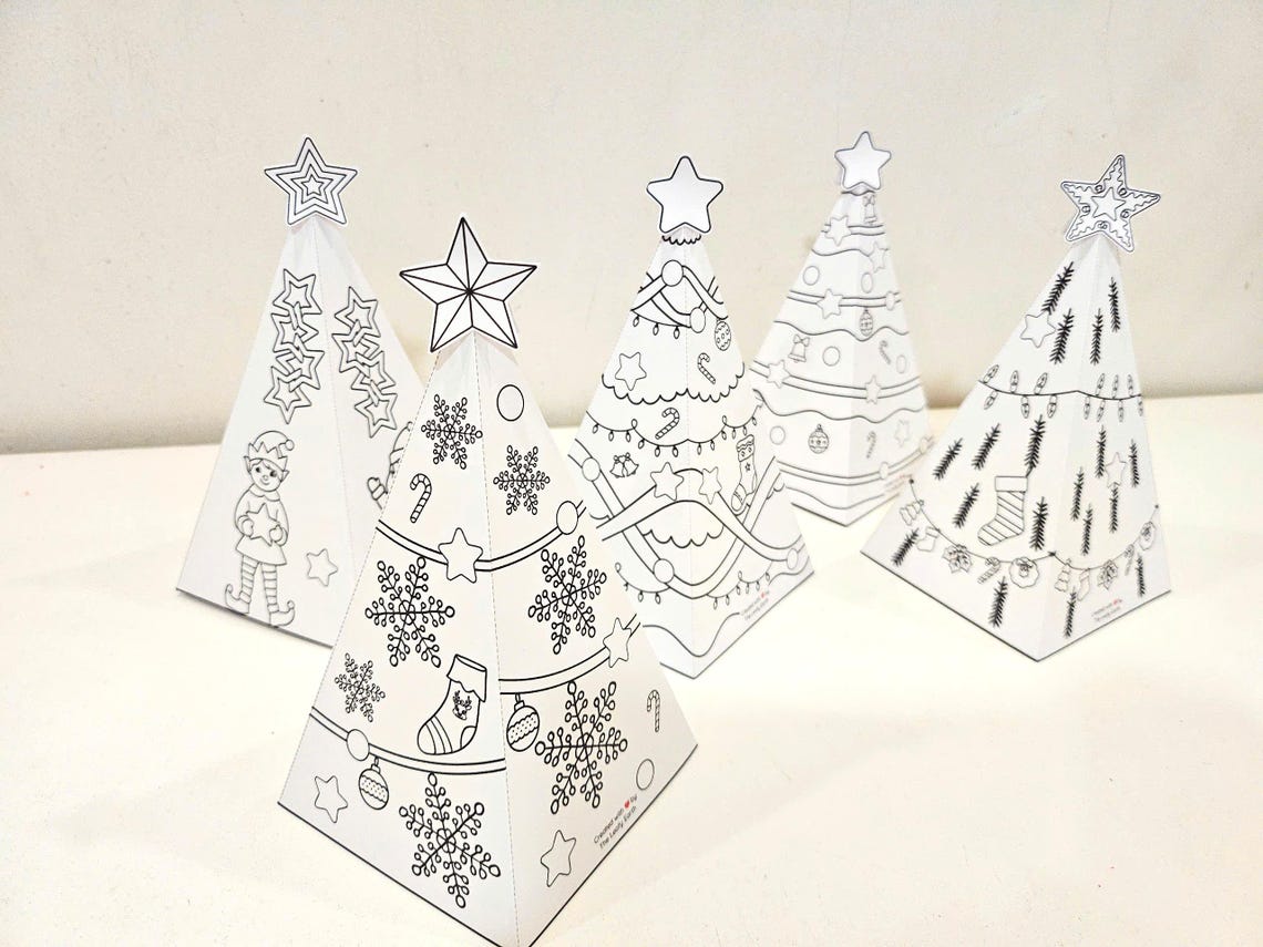 Paper Christmas Trees, 3D Paper Tree Craft, Holiday Paper Craft, Build ...