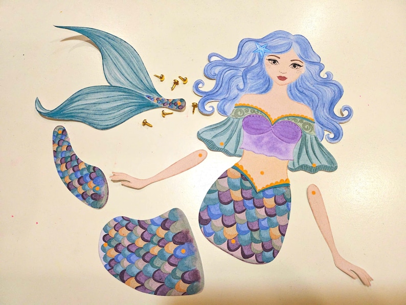 Articulated Mermaid Paper Dolls, Mermaid Paper Craft, Movable Paper ...
