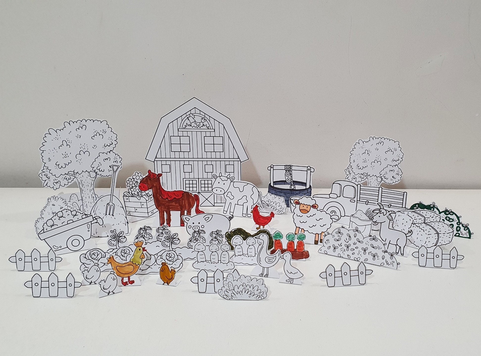 Farm Coloring Diorama, Printable Farm Diorama, Farm Play Set, Paper ...